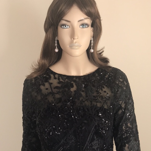 David Meister | Dresses | David Meister Size 6 Black Lace Beaded Long ...
